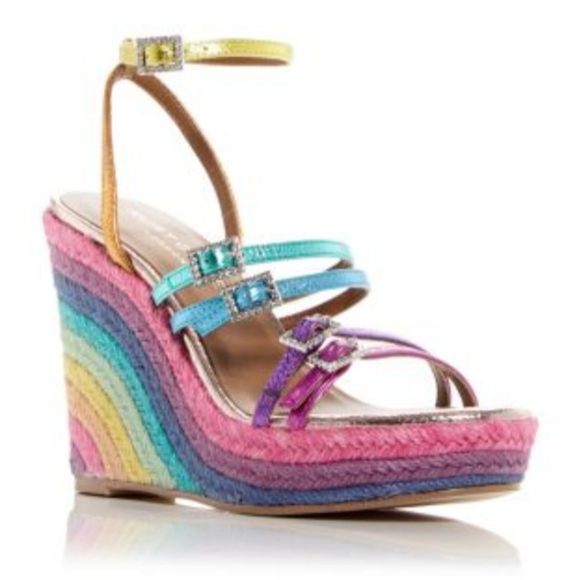 Kurt Geiger | Shoes | Womens Pierra Rainbow Rhinestone Platform Wedge Espadrille Sandals Eu 385 ...